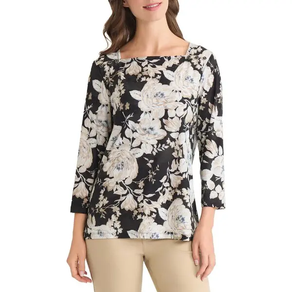 Jones New York Floral Square Neck Top