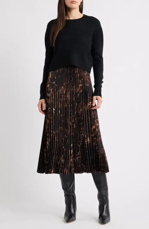 Halogen Mixed Media Long Sleeve Dress