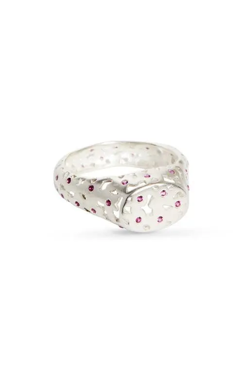 SHANA CAVE Gem Lace Signet Ring - Silver Ruby
