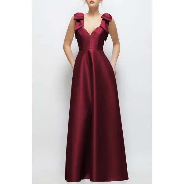 Alfred Sung Bow Detail Ball Gown - Cabernet