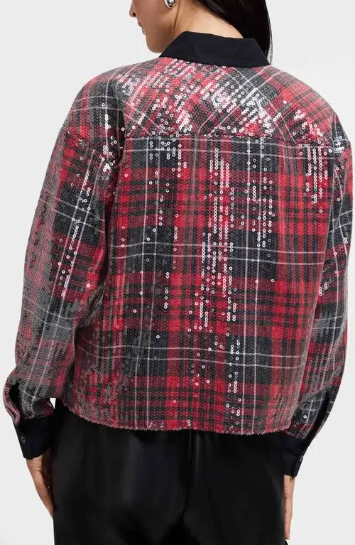 Foxcroft Marina Sequin Button-up Shirt - Red/multi