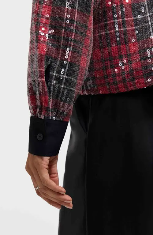Foxcroft Marina Sequin Button-up Shirt - Red/multi