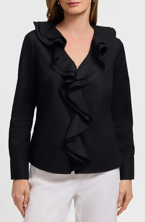 Foxcroft Shantel Ruffle Long Sleeve Top - Black