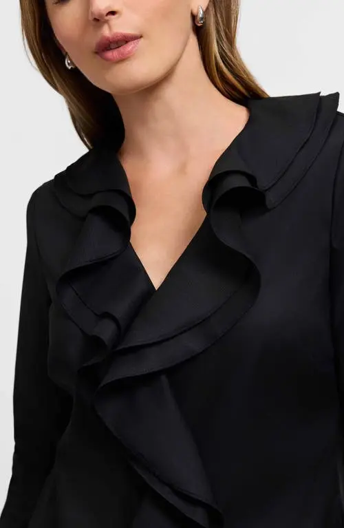Foxcroft Shantel Ruffle Long Sleeve Top - Black