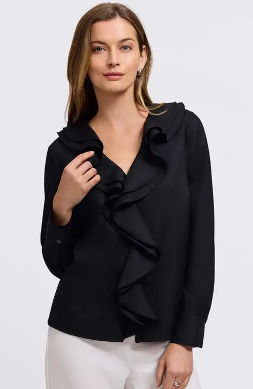 Foxcroft Shantel Ruffle Long Sleeve Top - Black