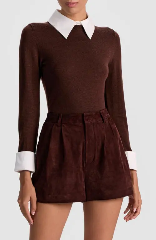 Alice + Olivia Wool-blend Sweater With Collar - Dark Chocolate