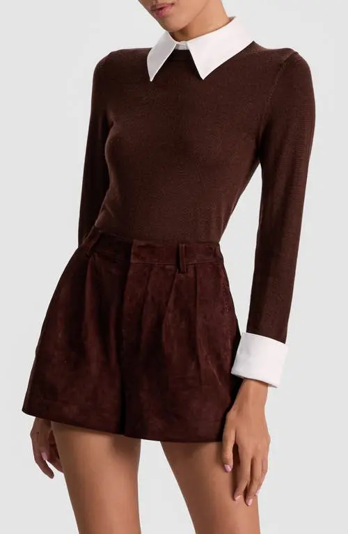 Alice + Olivia Wool-blend Sweater With Collar - Dark Chocolate