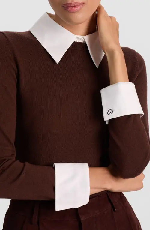 Alice + Olivia Wool-blend Sweater With Collar - Dark Chocolate