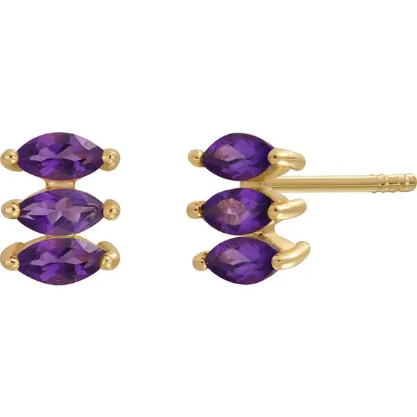 Bony Levy 14k Gold Marquise Amethyst Stud Earrings - 0.6 14ky