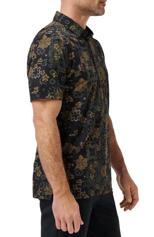 Travis Mathew Speaking My Language Floral Short Sleeve Piqué Button-up Shirt