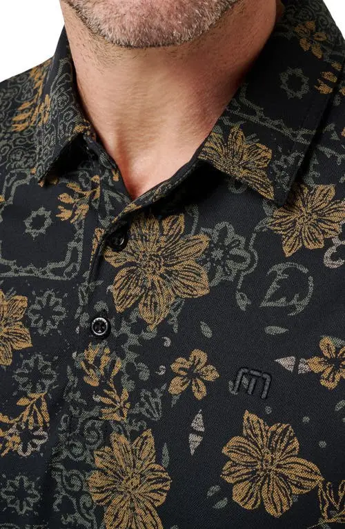 Travis Mathew Speaking My Language Floral Short Sleeve Piqué Button-up Shirt