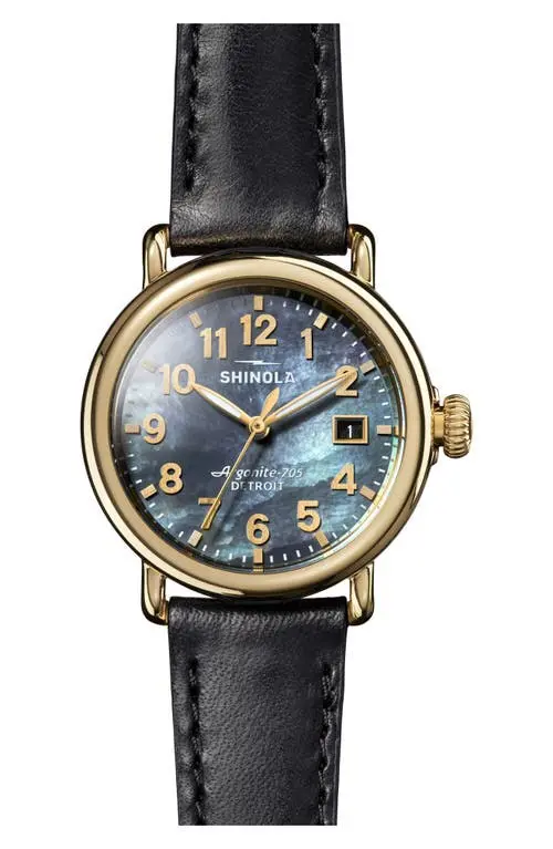 Shinola Runwell Leather Strap Watch - Black Mother Of Pearl