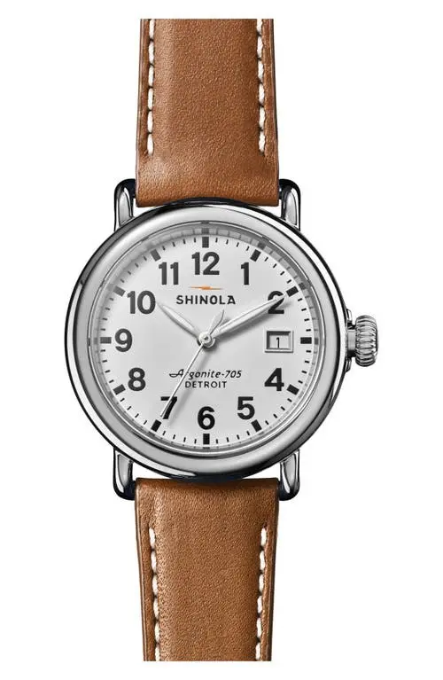 Shinola Runwell Leather Strap Watch - White
