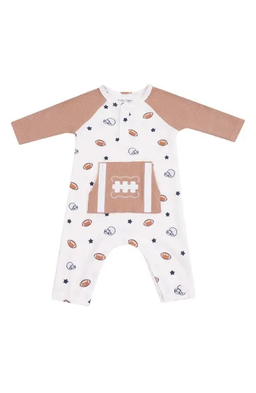 ANGEL DEAR Footballs & Stars Raglan Sleeve Romper - White
