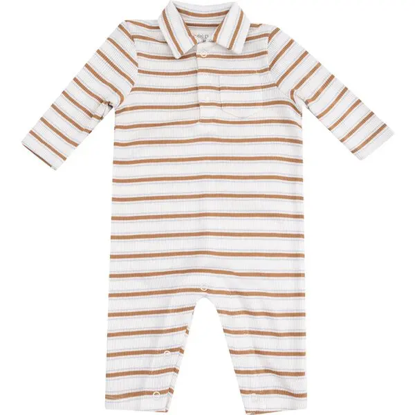 ANGEL DEAR Striped Polo Romper - Ivory/tan