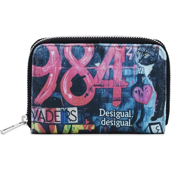 Desigual Logo Print Small Zip Around Wallet - Black