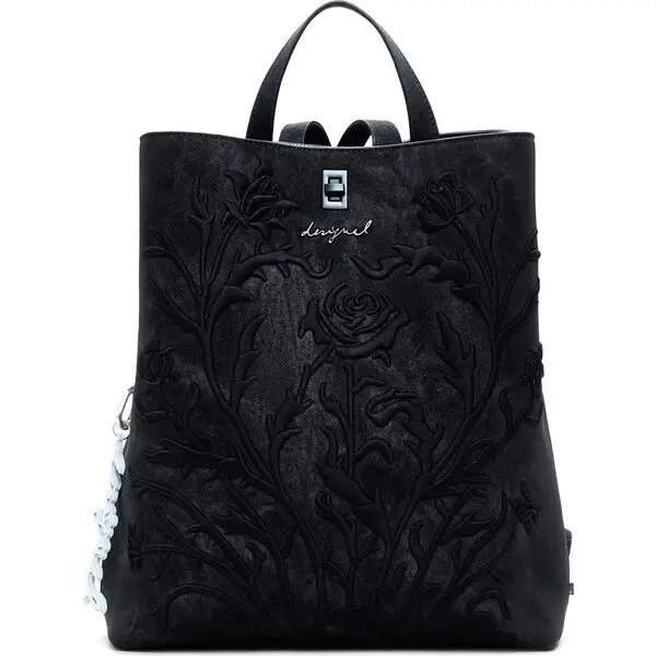 Desigual Floral Embossed Faux Leather Backpack