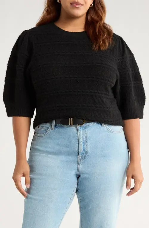 Treasure & Bond Puff Sleeve Cable Stitch Sweater - Black