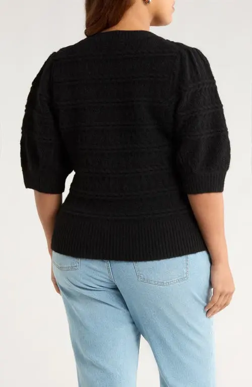 Treasure & Bond Puff Sleeve Cable Stitch Sweater - Black