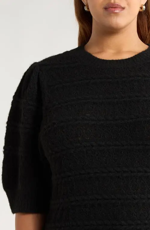 Treasure & Bond Puff Sleeve Cable Stitch Sweater - Black