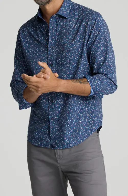 UNTUCKIT Millerford Floral Performance Button-up Shirt - Navy Teal Red