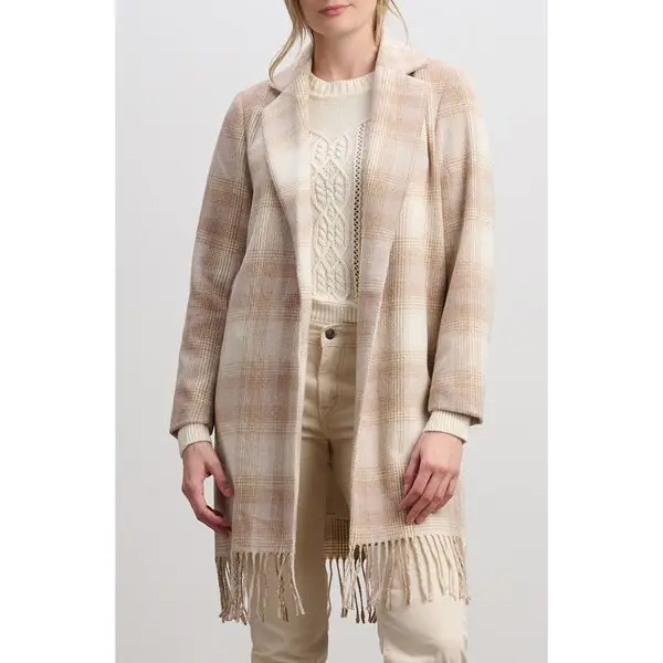 HATLEY Plaid Fringe Coat - Taupe