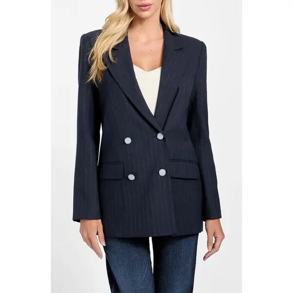 Guess Zanita Pinstriped Double Breasted Blazer