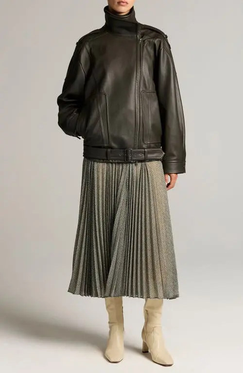Vince Oversized Leather Biker Jacket - Deep Forest