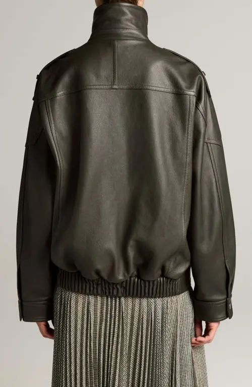 Vince Oversized Leather Biker Jacket - Deep Forest