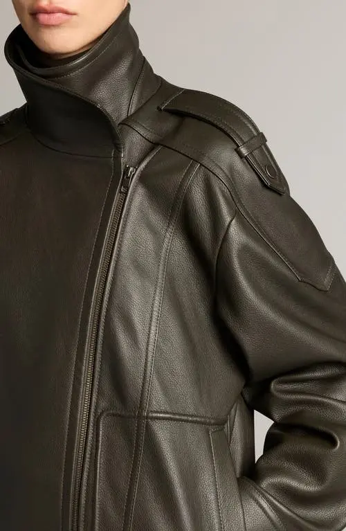 Vince Oversized Leather Biker Jacket - Deep Forest