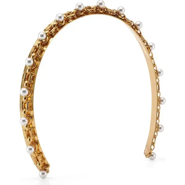 LELET NY Bianka Faux Pearl Crown Headband - Antique Gold