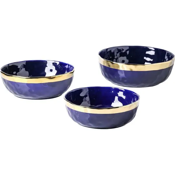 STONE + LAIN Florian Porcelain 3-piece Serving Bowl Set - Blue