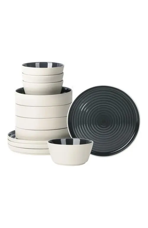 STONE + LAIN Elica Stoneware 12-piece Dinnerware Set - Black And Beige