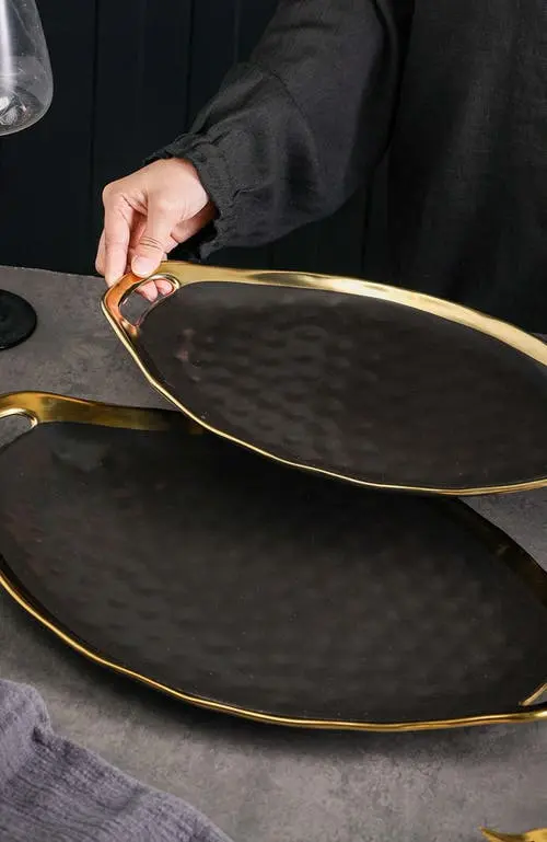 STONE + LAIN Florian Porcelain 2-piece Serving Plate Set - Black