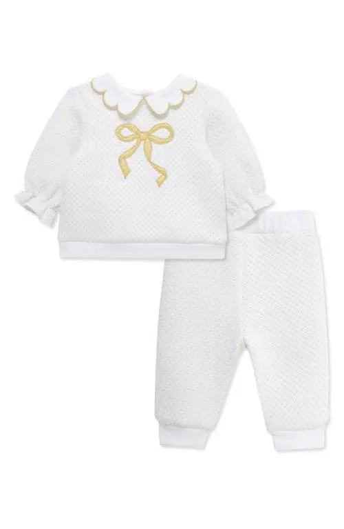 LITTLE ME Bow Collared Top And Joggers Set - White