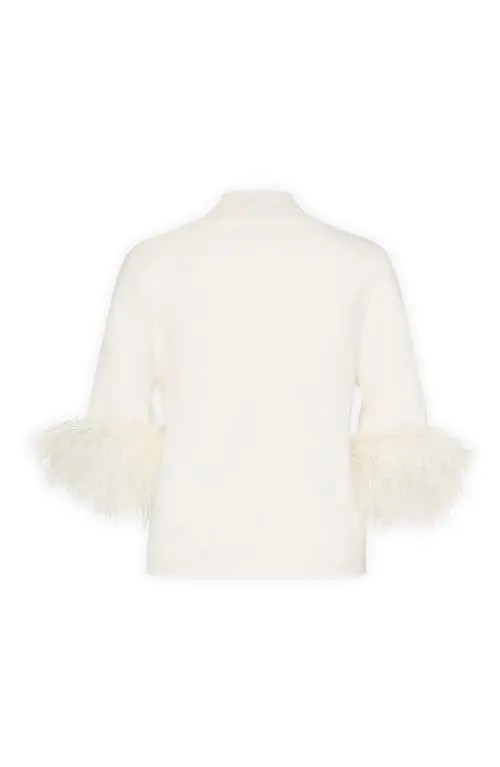 MILLY Feather Detail Mock Neck Sweater - Ecru