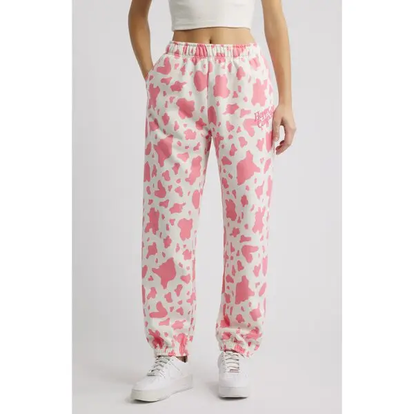 HAPPY CAMP3R Cow Print Fleece Joggers