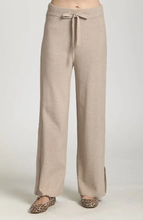 APNY Drawstring Waist Split Hem Pants - Heather Sand
