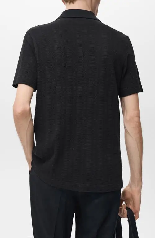Mango Short Sleeve Structured Knit Button-up Shirt - Black