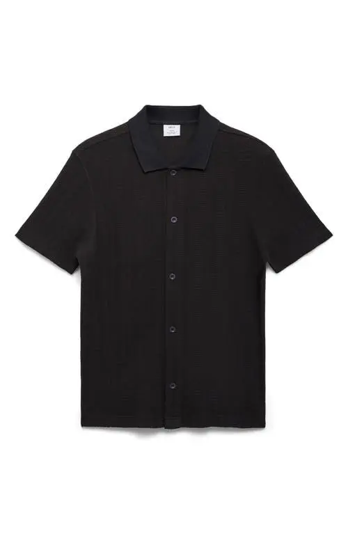 Mango Short Sleeve Structured Knit Button-up Shirt - Black