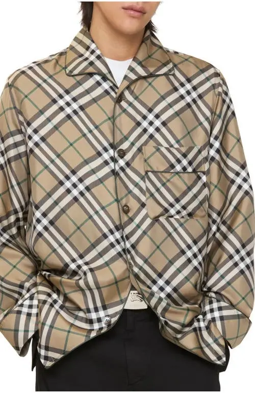 Burberry Check Silk Pyjama Shirt - Linden Beige