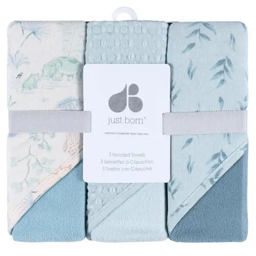 JUST BORN Hooded Towels Set - Soft Blue Tones