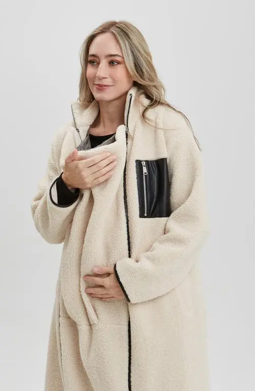 NOM MATERNITY Teddi Maternity & Baby Wearing Long Coat - Cream