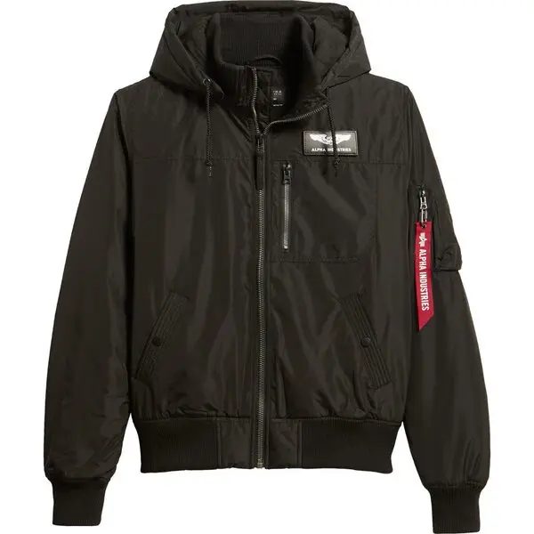 Alpha Industries Hooded Rib Flight Jacket - Black