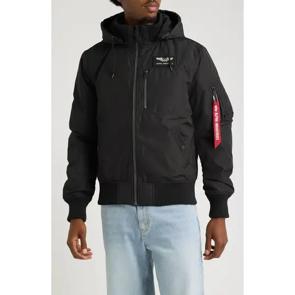 Alpha Industries Hooded Rib Flight Jacket - Black