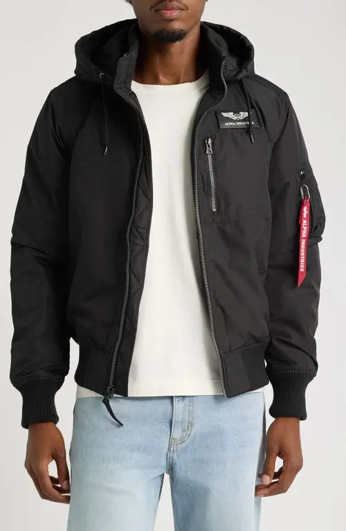 Alpha Industries Hooded Rib Flight Jacket - Black
