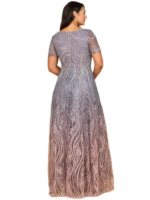 LARA NEW YORK Short Sleeve V-neck Beaded Ballgown