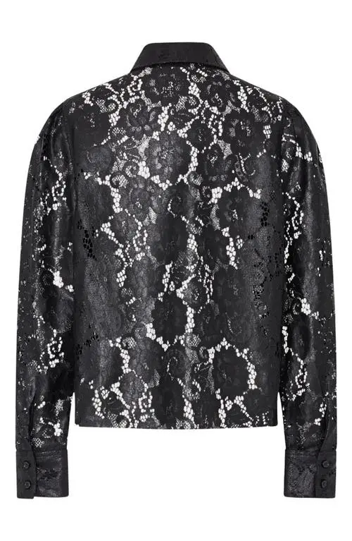 MILLY Arlo Textured Lace Button-up Shirt