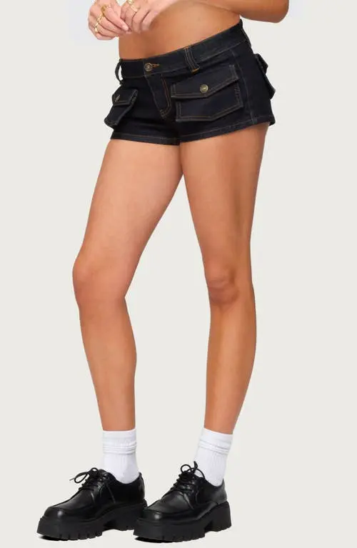 EDIKTED Cavella Low Rise Denim Cargo Shorts - Blue-washed