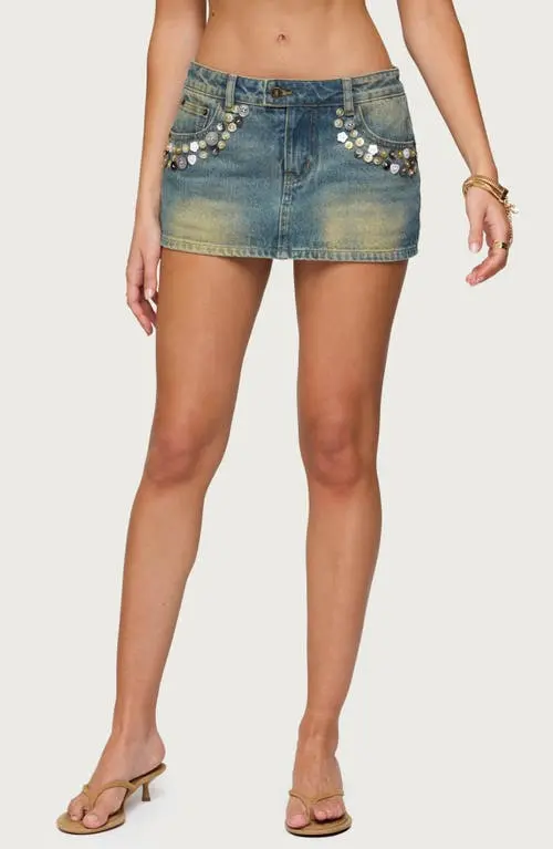 EDIKTED Denim Skort With Button Detailing - Blue-washed